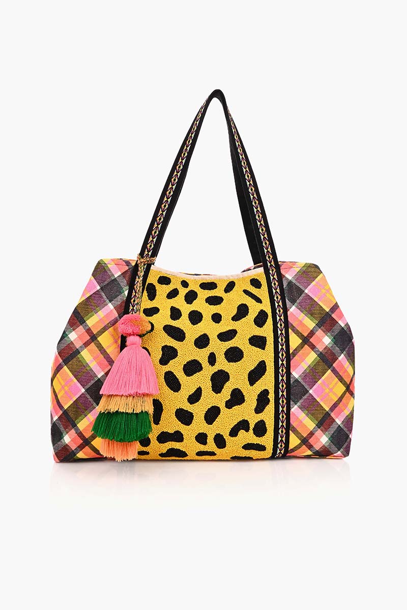 Cheetah Embellished Checkered Tote – America & Beyond Wholesale